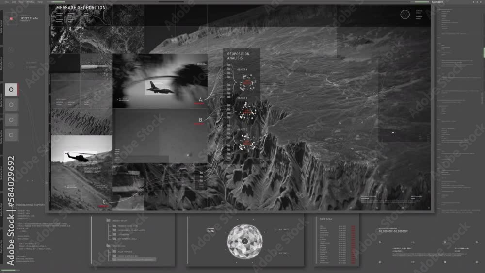 Screen showing data scanning process. Scanning the projected terrain on ...