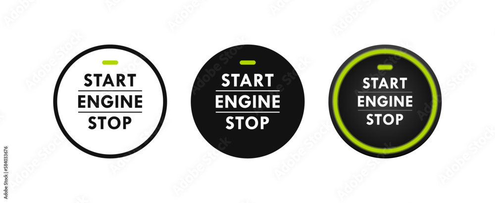 Vetor de Start stop engine button set. Engine starting and stopping ...