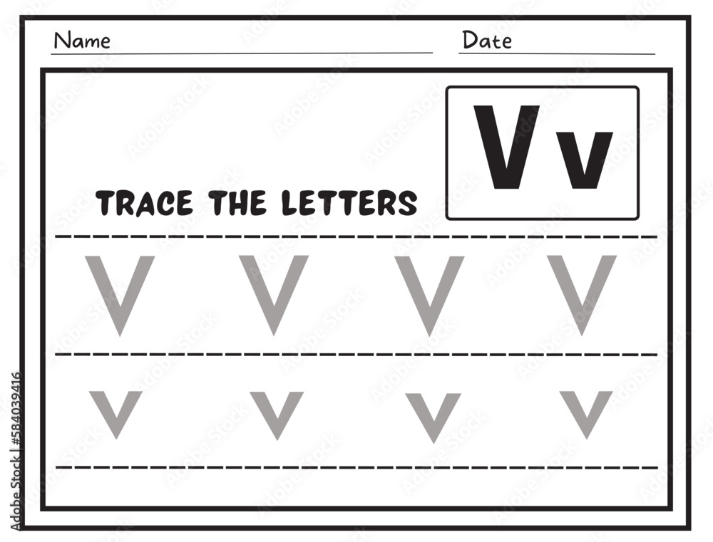 Vetor de Alphabet tracing practice Letter V. Tracing practice worksheet ...