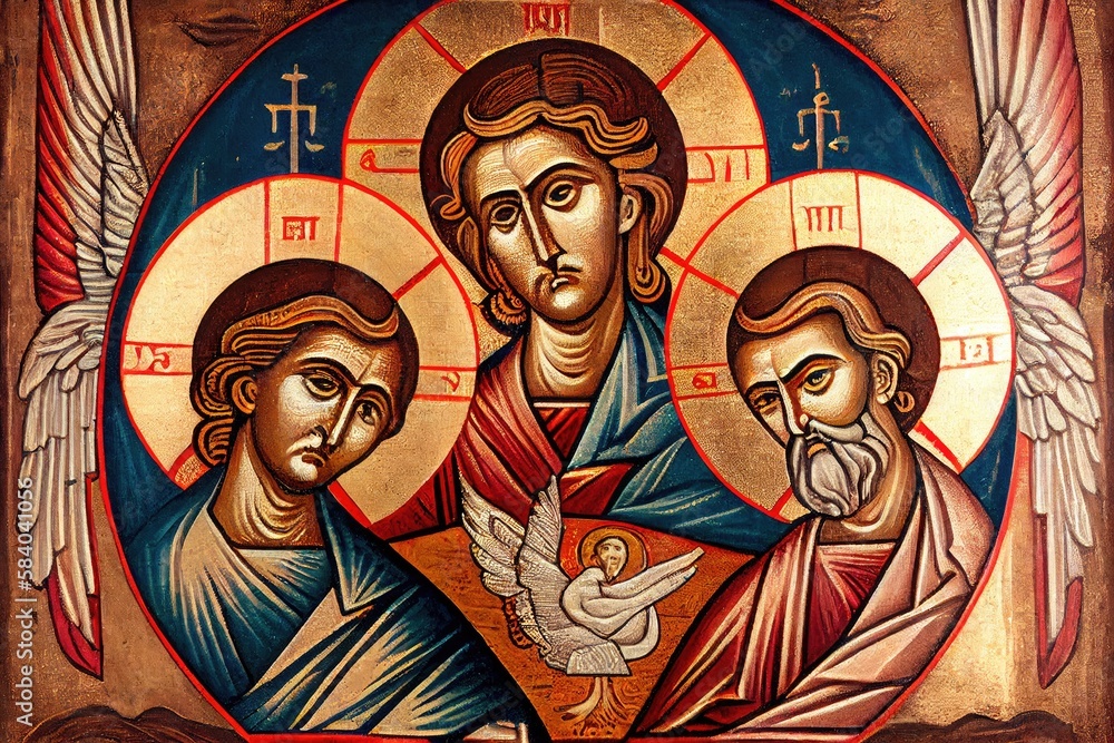 traditional icon of the trinity, with depictions of the father, son and ...
