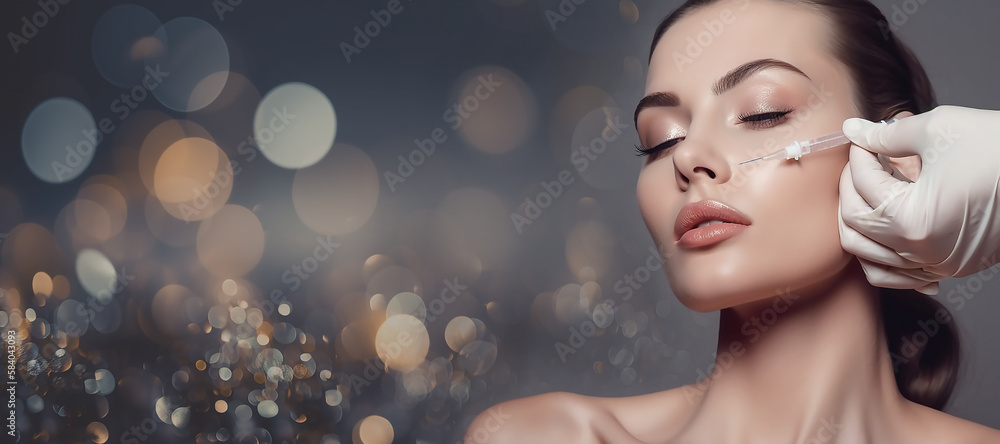 beauty injection in the skin of the face of a young woman close-up ...