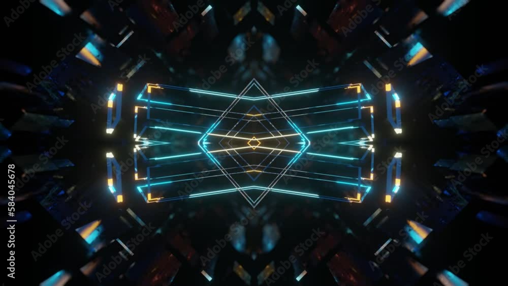 Vidéo Stock symmetrical 3d object or structure rotates and moves inside ...