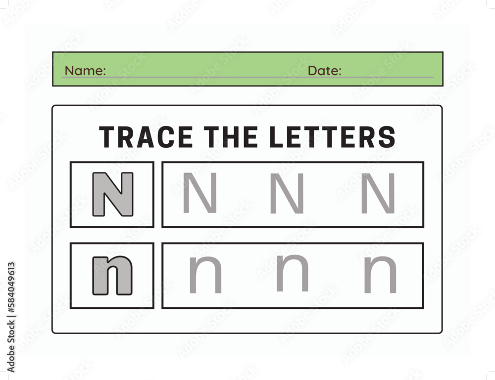 Trace letter N uppercase and lowercase. Alphabet tracing practice ...