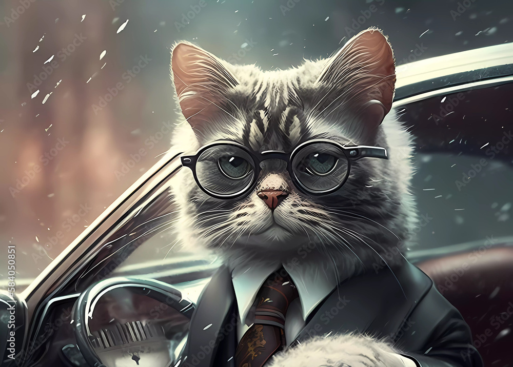Cat in a suit driving a car. AI generated Stock Illustration | Adobe Stock