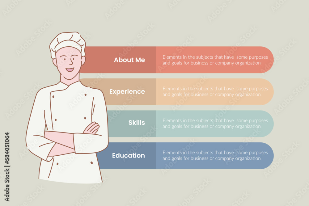chef infographic with 4 point stages sequence with vertical layout and ...