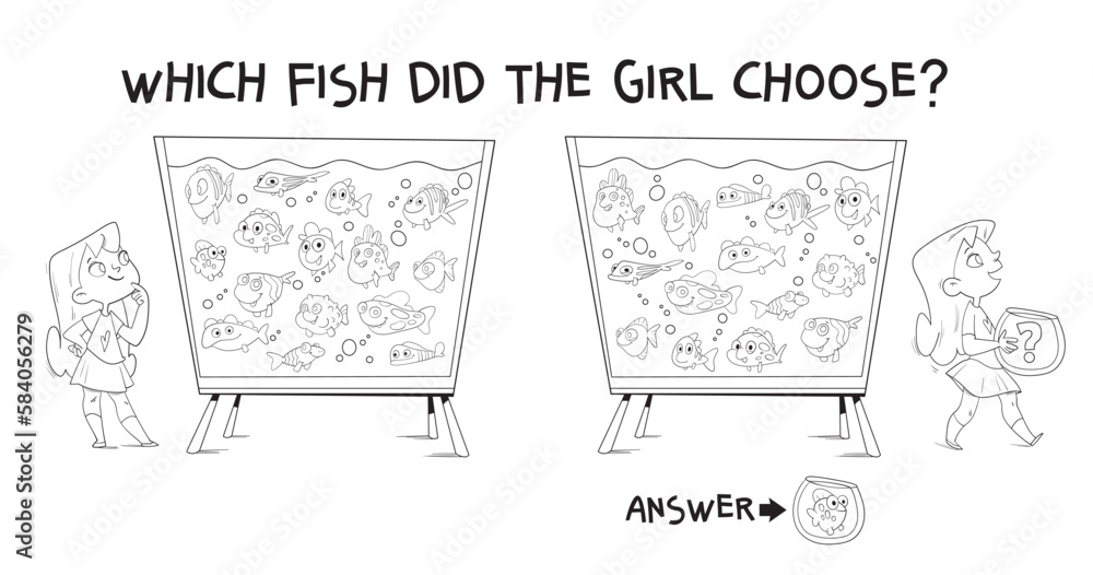 Which fish did the girl choose. Find the differences puzzle game. Find ...