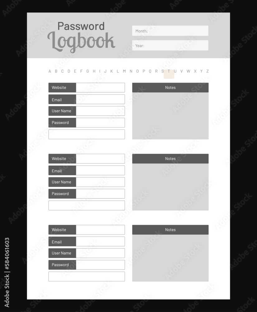 Password Log Book Template Set Password Tracker Template Password