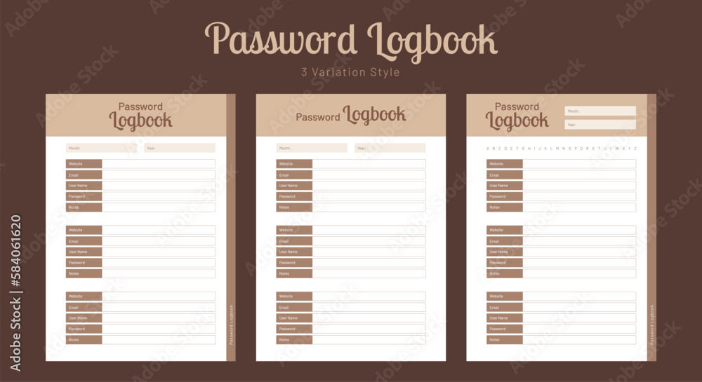 Password Log Book Template Set. Set of Password Log Template. Password ...