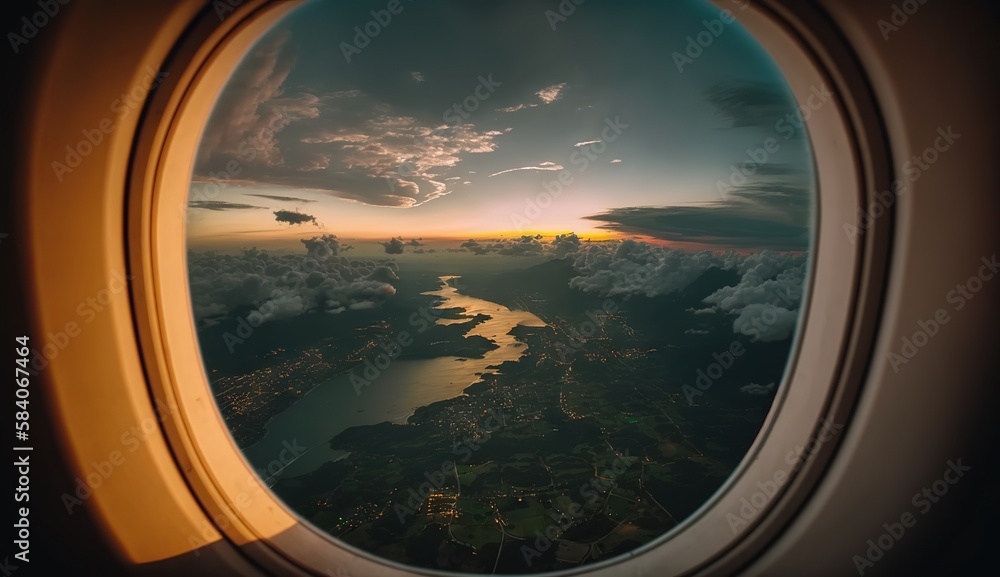 view from an airplane window, Plane, traveling view, sky and clouds ...