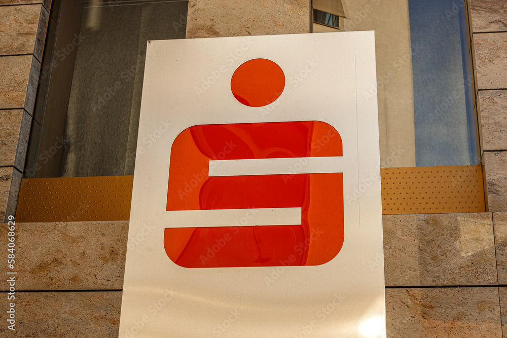 Passau, Bavaria, Germany - March 21th 2023: Logo sign of sparkasse, a ...