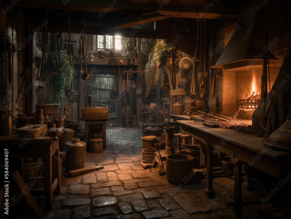 Mysterious and Dark Medieval Interior Photograph (Generative AI) Stock ...