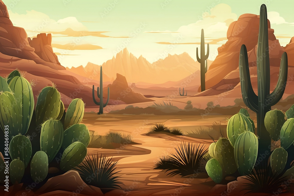 Cartoon Desert Landscape Stock Illustration | Adobe Stock
