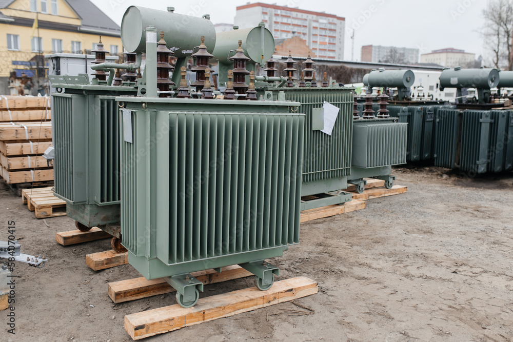 Electrical power transformer in high voltage substation. Mobile transformer Stock Photo | Adobe ...