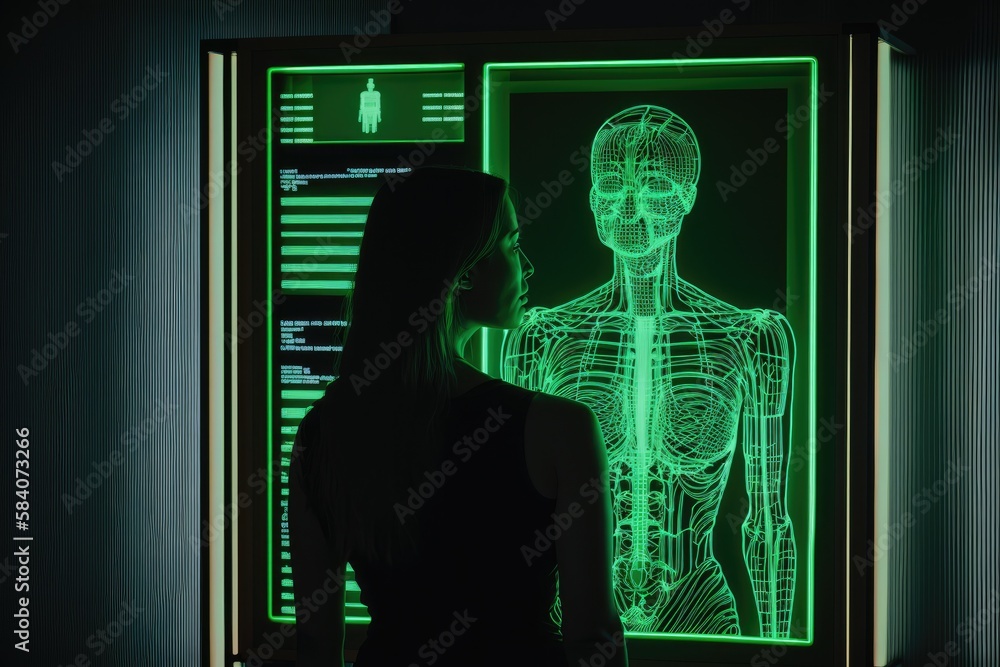 Scanner that scans person's insides (X-ray) of a body that are shown on ...