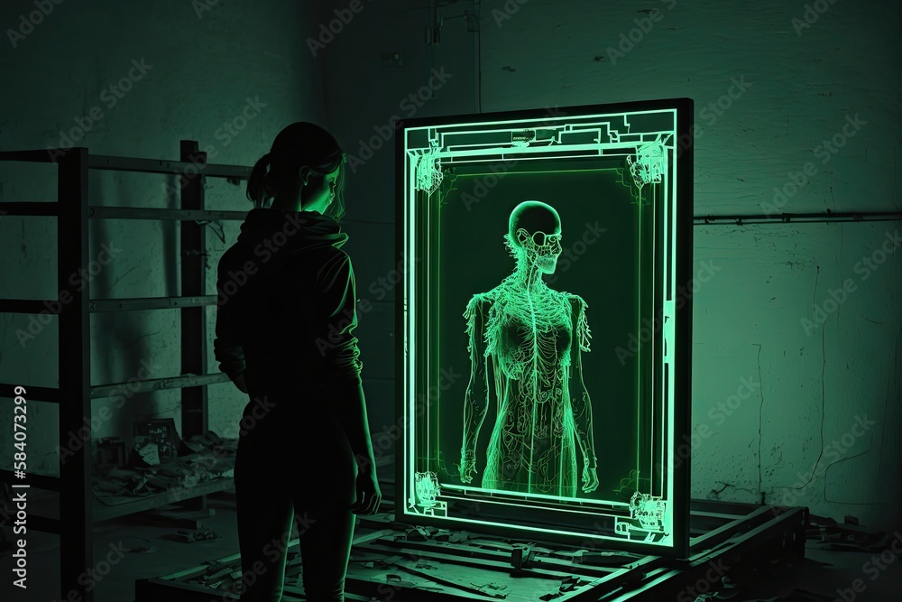 Scanner that scans person's insides (X-ray) of a body that are shown on ...