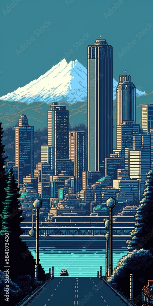 8 bit beautiful cityscape, concept of Pixel art and Urban landscape ...