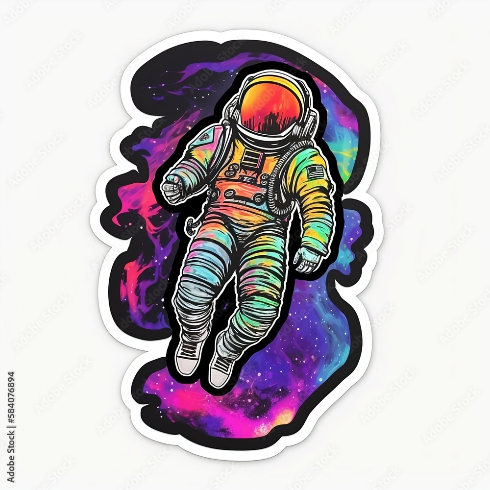 trippy spaceman sticker Stock Illustration | Adobe Stock