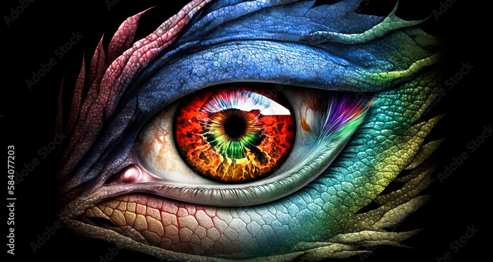 Vivid Dragon Eye Close Up - Generative AI Creates Colorful and Surreal ...