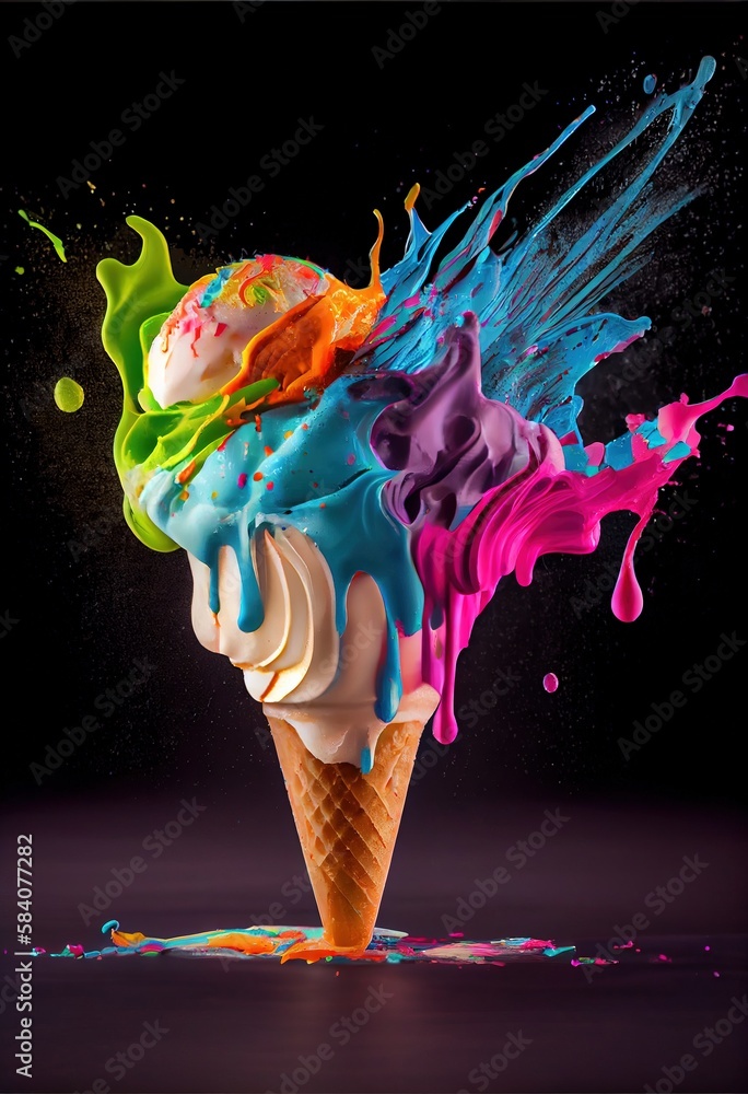 Delicious colorful ice cream in a bowl. An explosion of flavor. Ice ...