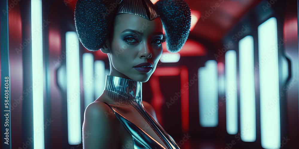 Cinematic Fashion Shoot Of A Beautiful Ebony Girl In A Futuristic Club With Redshift