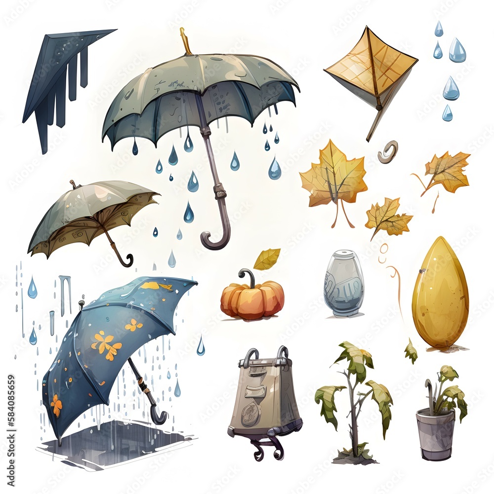asset sheet 2d animation rain props full white backgro Stock ...