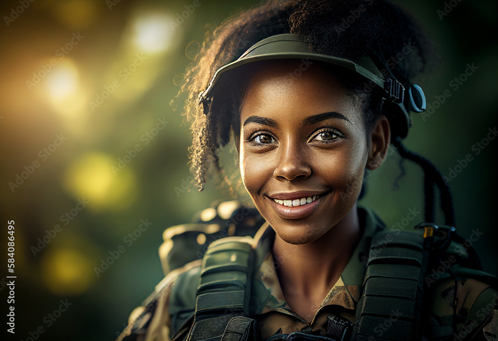Portrait of African American woman Army soldier in Protective Combat ...