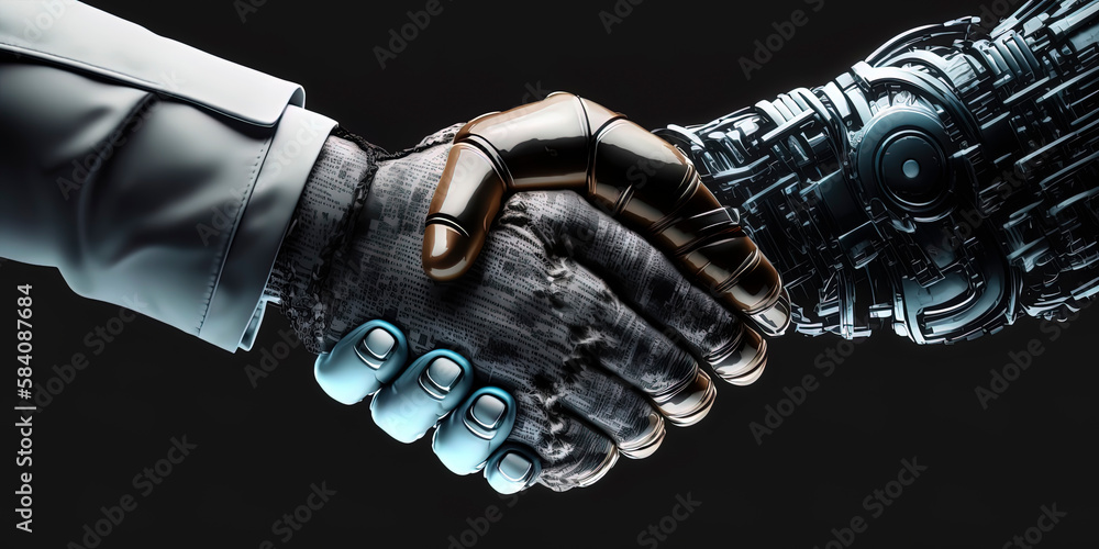 human shaking hands with the artificial intelligence. AI Generated ...