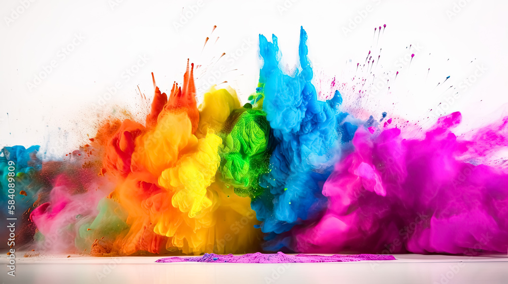 colorful rainbow paint color powder explosion isolated white background ...