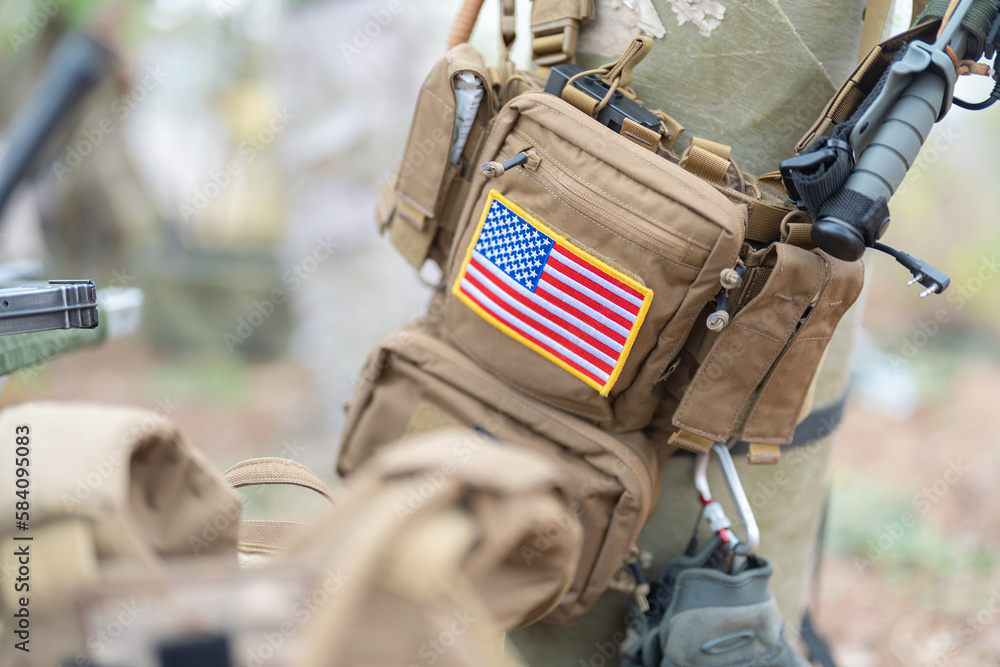 Gun weapons bags and bullets for Army marine corps soldier military war ...