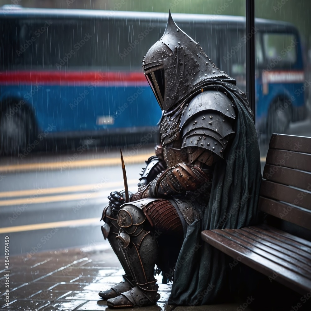Fictional Lonely and Sad Warrior Sitting on a Rainy Day Generated by AI ...