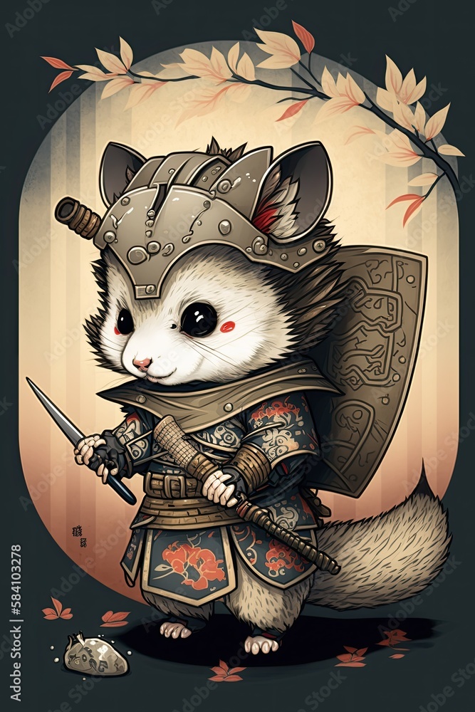 Samurai Armor Possum Chibi Illustration: Cute and Dynamic Anime-Style ...