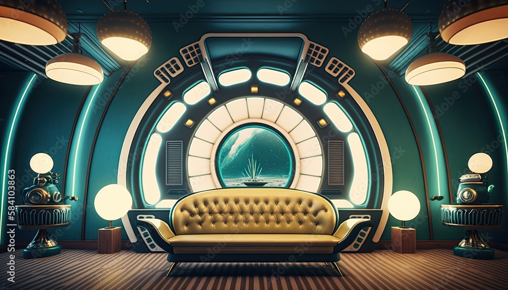 Retro futuristic alien lounge generative ai interior design Stock ...