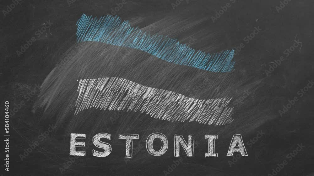 This video shows the process of drawing a flag of Estonia on a black ...