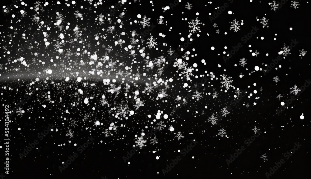 Snowflakes falling down on black background, heavy snow flakes isolated ...