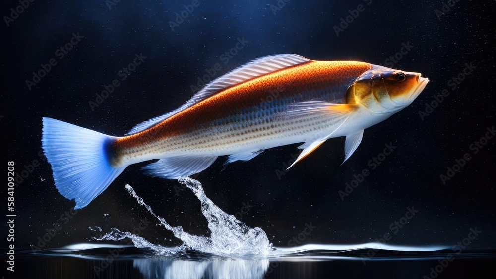Beautiful Fish swimming in dark water. Isolated on black background ...