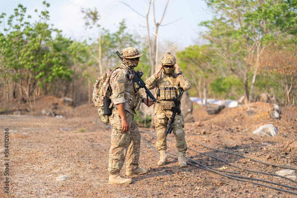 Team of U.S. Army marine corps soldier military war with gun weapon ...