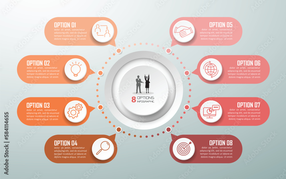 Design infographic template 8 options. Business concept can be used for ...