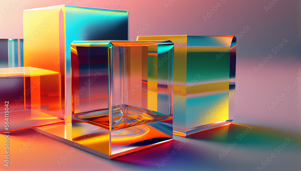 Abstract Geometric Landscape with Translucent Glass Elements in White ...