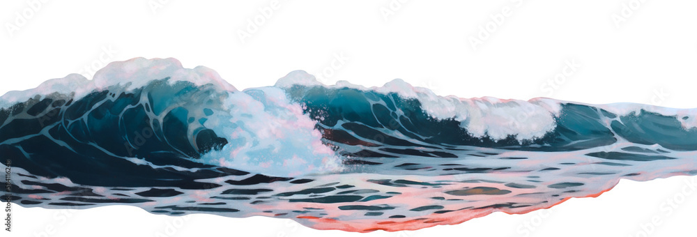 Blue, pink sunset ocean wave banner. Isolated, transparent png. Graphic ...