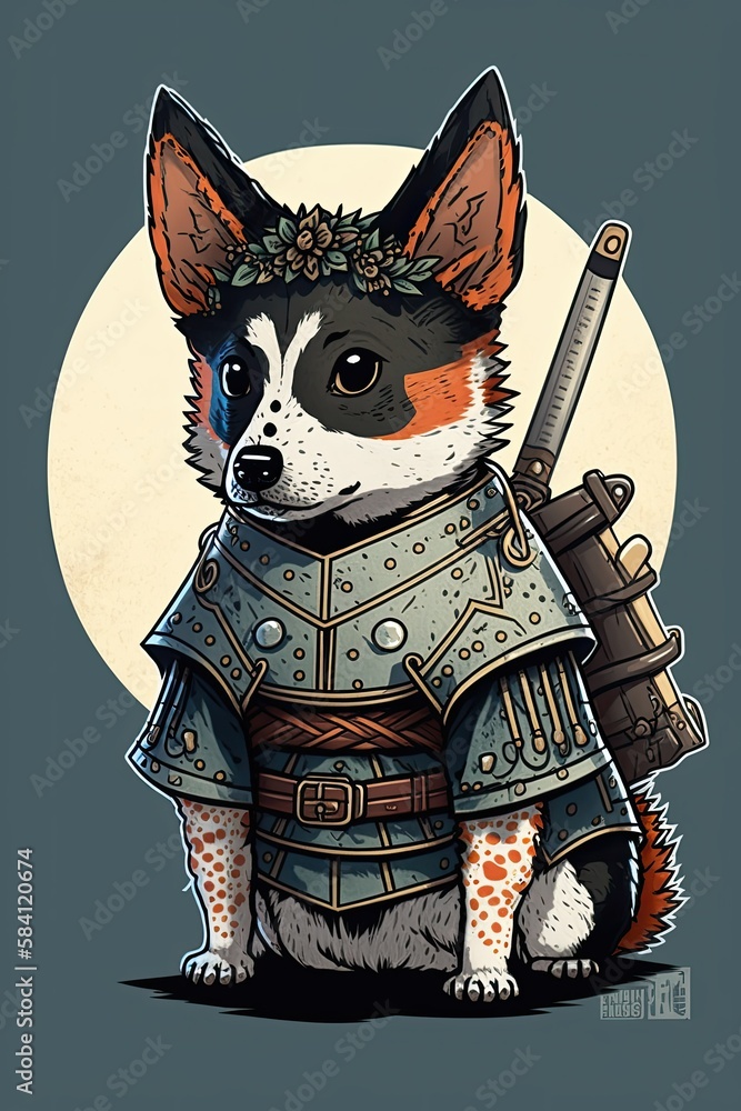Samurai Armor Australian Cattle Dog dog Chibi Illustration: Cute and ...