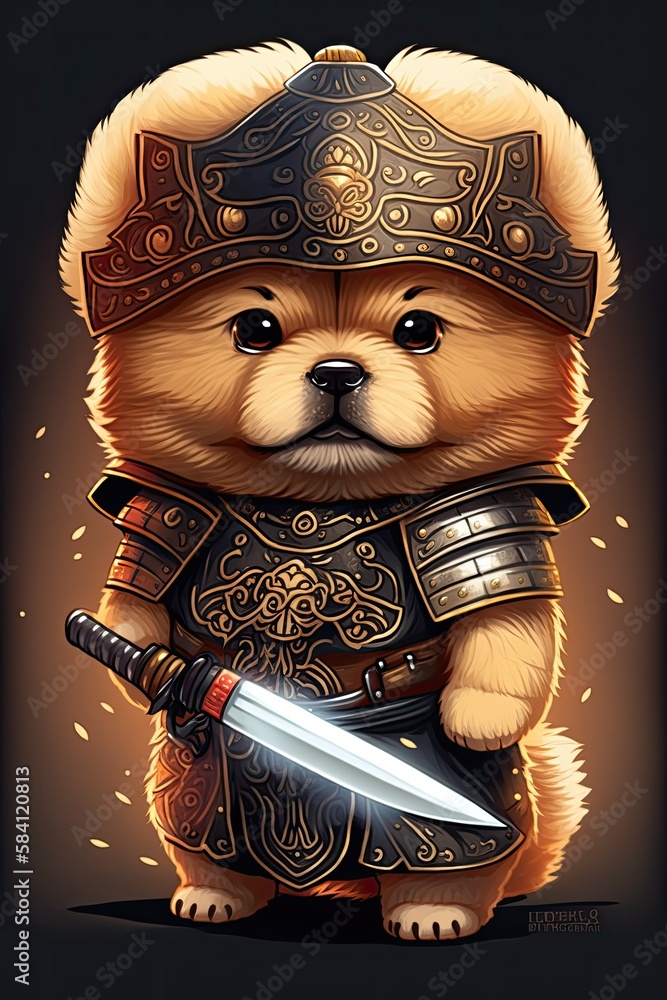 Chibi Anime Illustration of Chow Chow dog in Japanese Samurai Armor ...