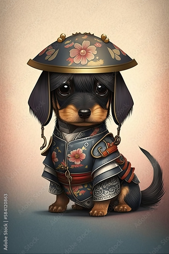 Samurai Armor Dachshund dog Chibi Illustration: Cute and Dynamic Anime ...