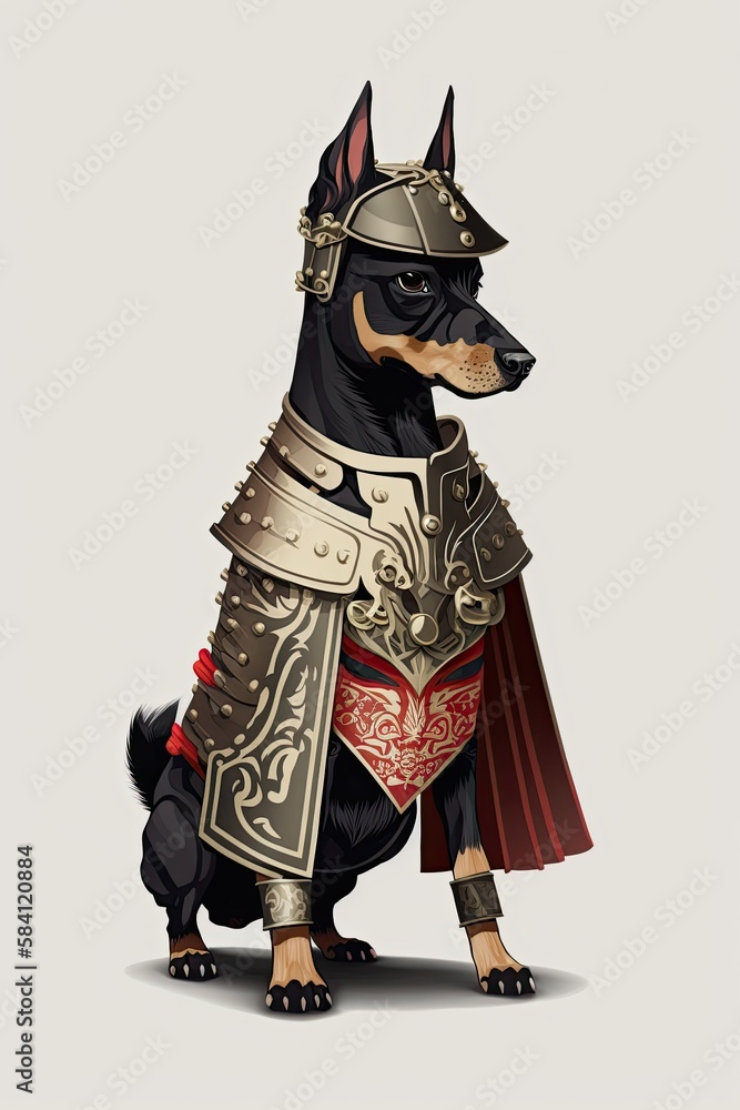 Cute and Cool Chibi Anime Doberman Pinscher dog Illustration in Samurai ...