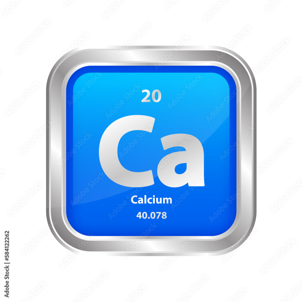 Icon structure Calcium (Ca) number 20 chemical element square blue line ...