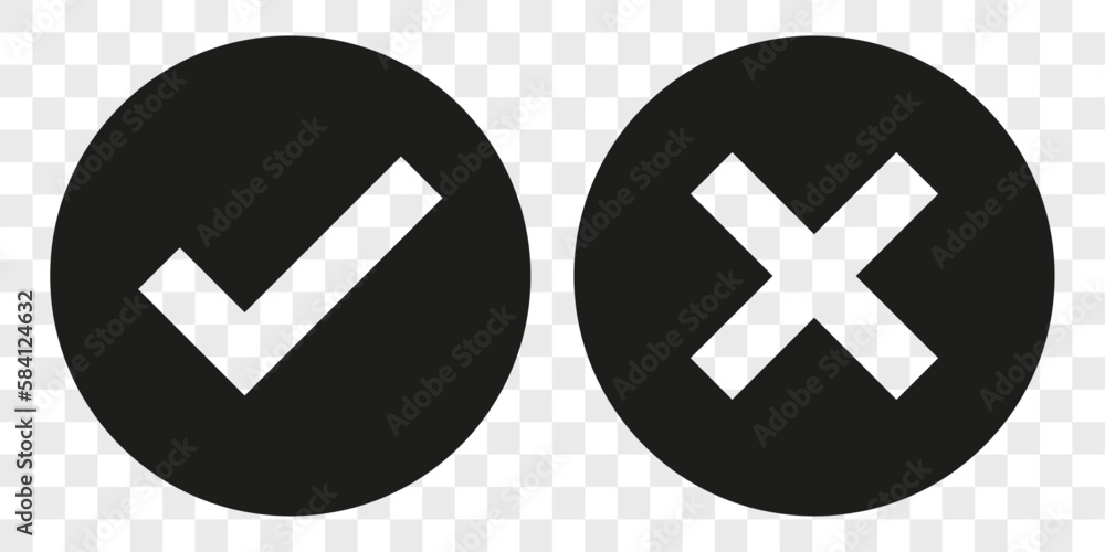 Check mark and cross mark button on transparent background. isolated ...