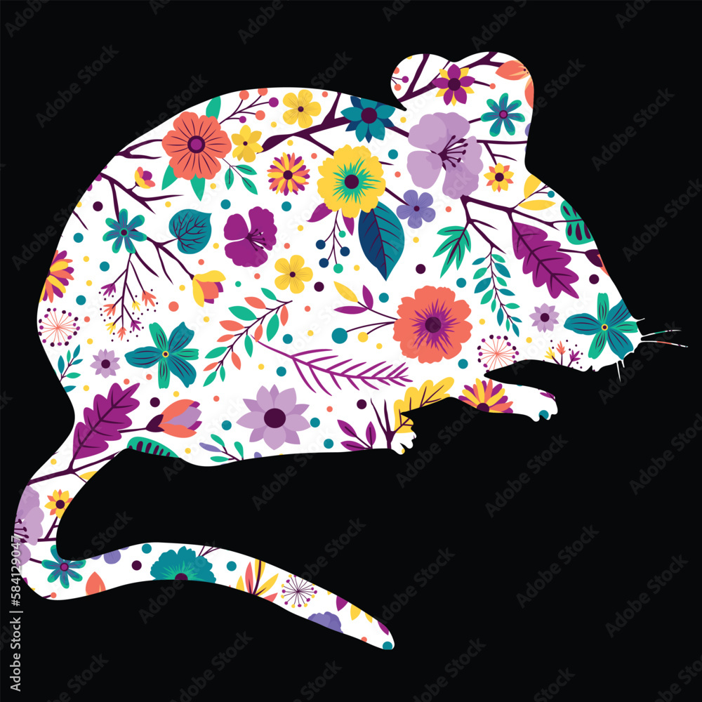 Mouse Vector, Mouse Flower Pattern vector, cute Mouse Flower Vector ...