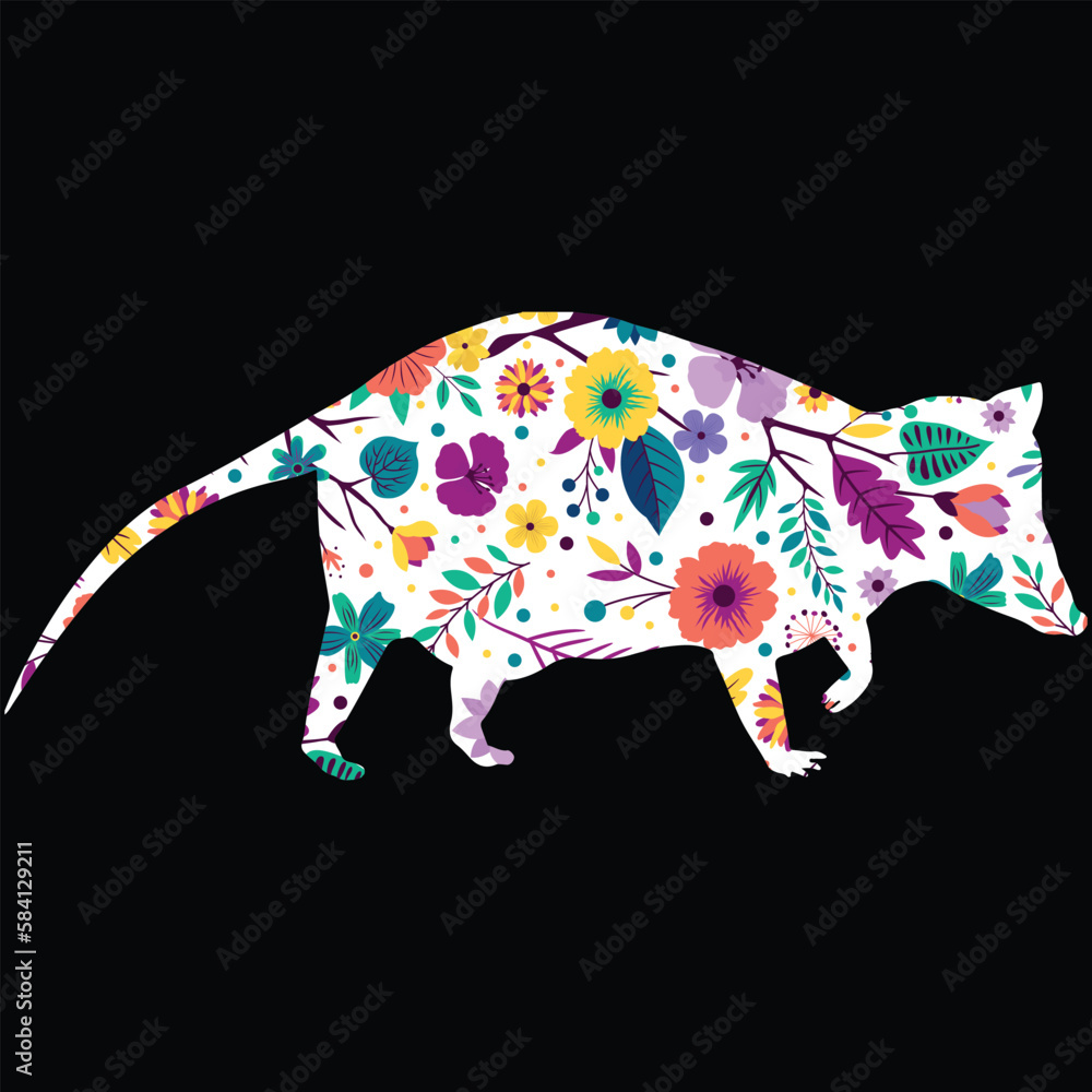 Vetor de Opossums Vector, Opossums Flower Pattern vector, cute Opossums ...