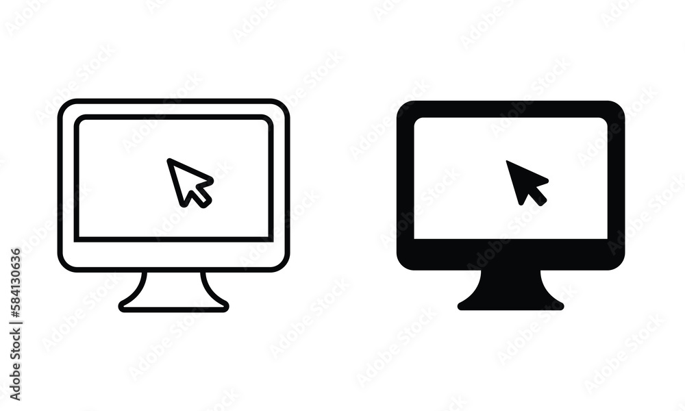 Monitor PC, Icon computer screen, logo of TV set for mobile concept sign, symbol, vector ...