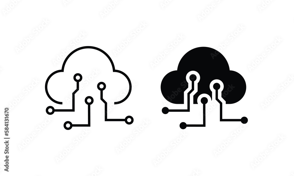 Cloud IOT icon with wifi sign, Internet of Things symbol, black line ...