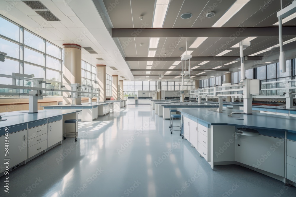 Interior of a modern laboratory. Science lab for Chemistry tests ...